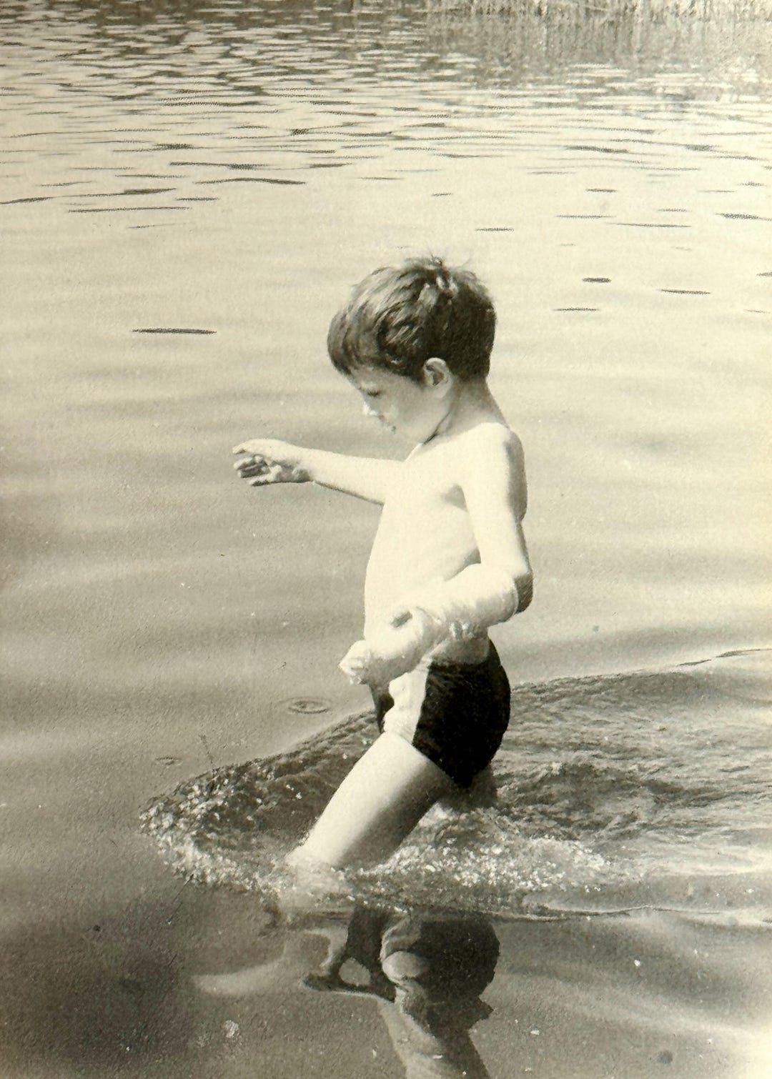 Vintage 1974 B&W Photo: Little Boy Enters Lake - Retro Summer Snapshot ...