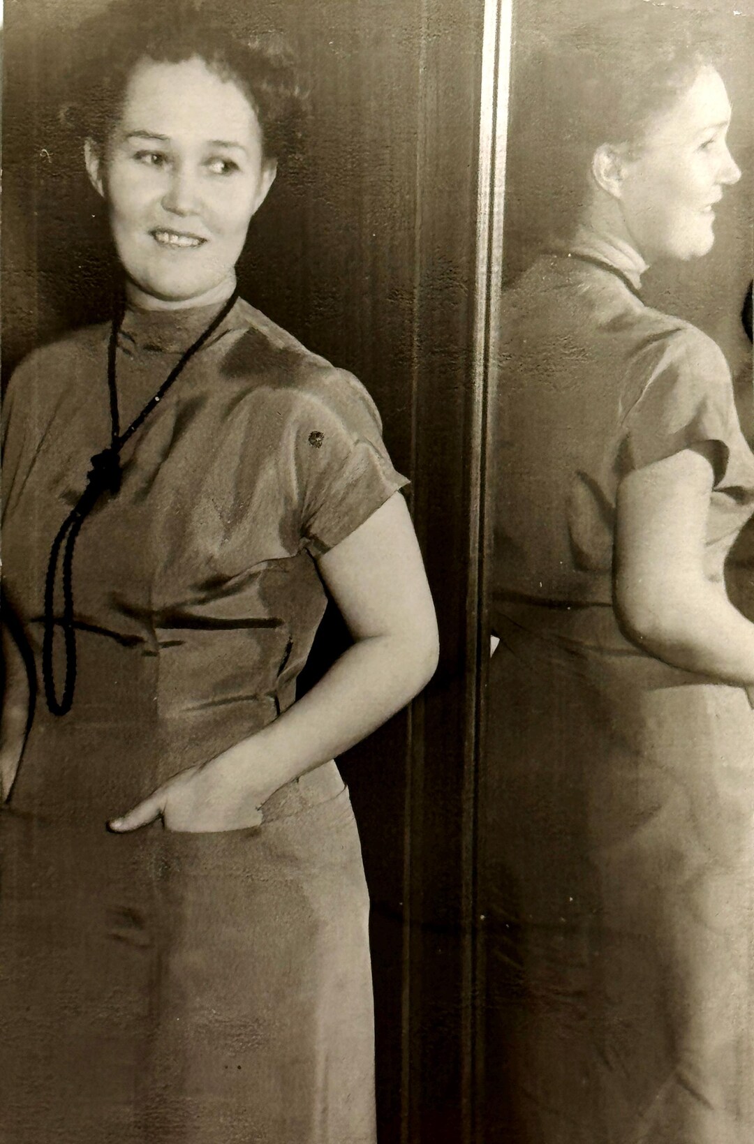 Vintage Female Portrait 1960s Reflection in Mirror Portrait Young Pretty Woman Old Snapshot ...