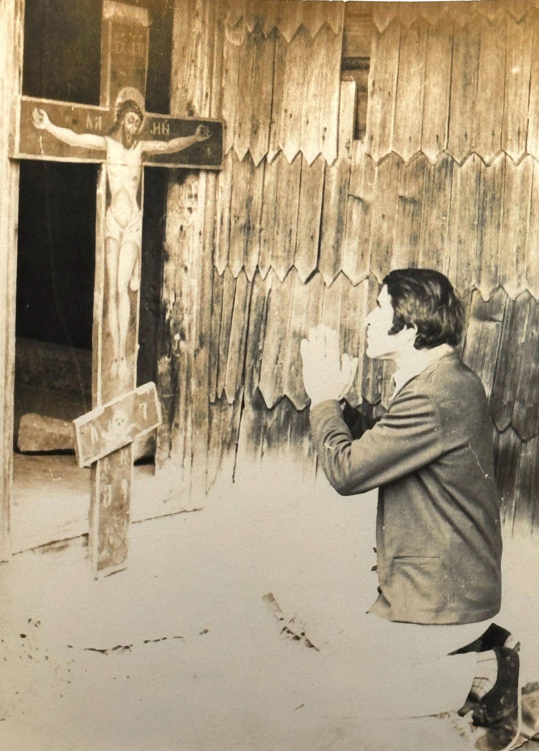 Vintage 1950s Young Man Praying at Cross Photo | Religious Portrait ...