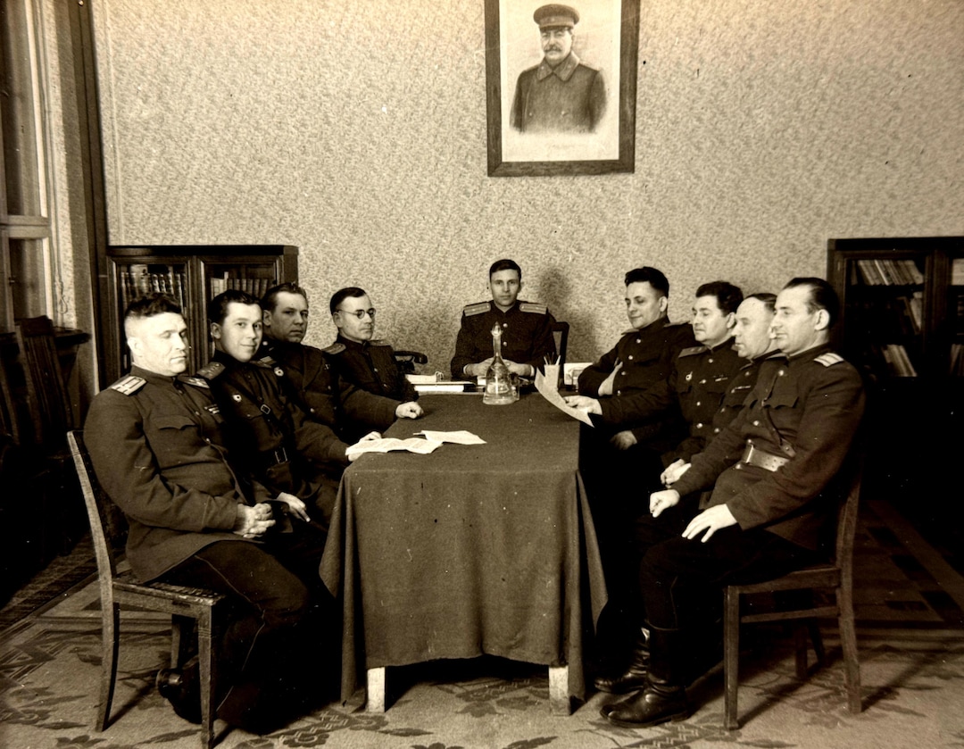 Vintage 1940s Soviet Army Officers Meeting Photo | USSR Military Group ...