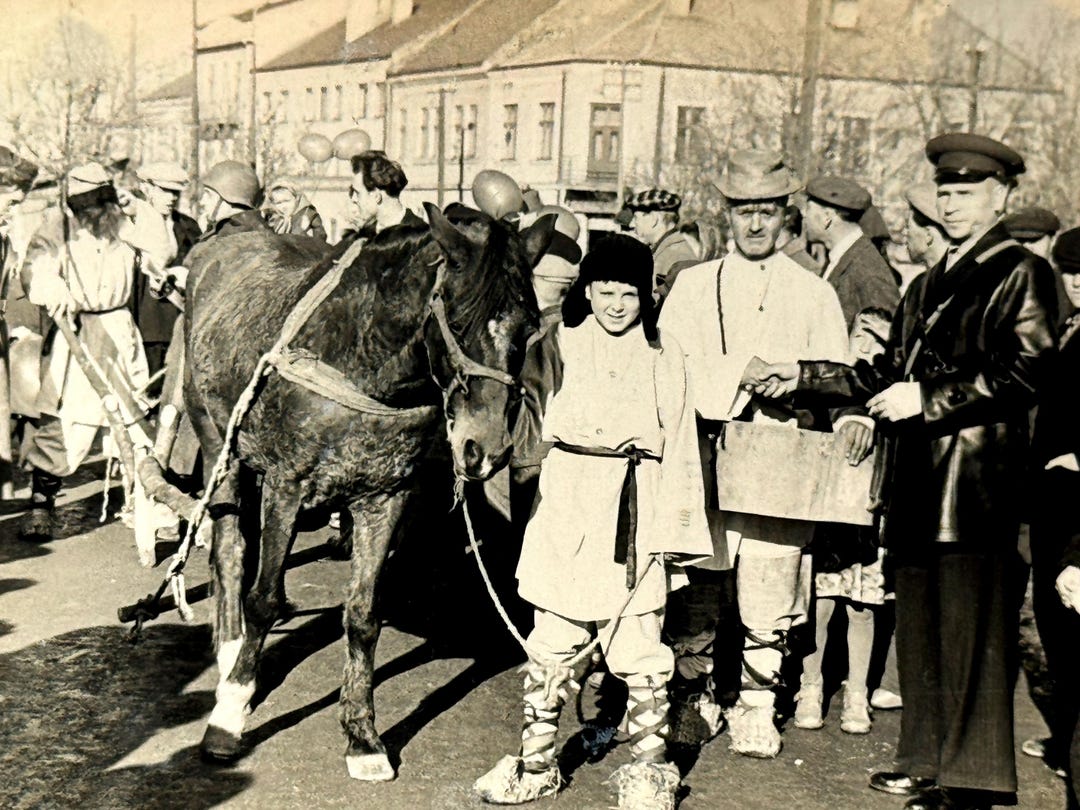 Vintage 1940s Pre-war Photo | People With Horse Cart on City Street ...