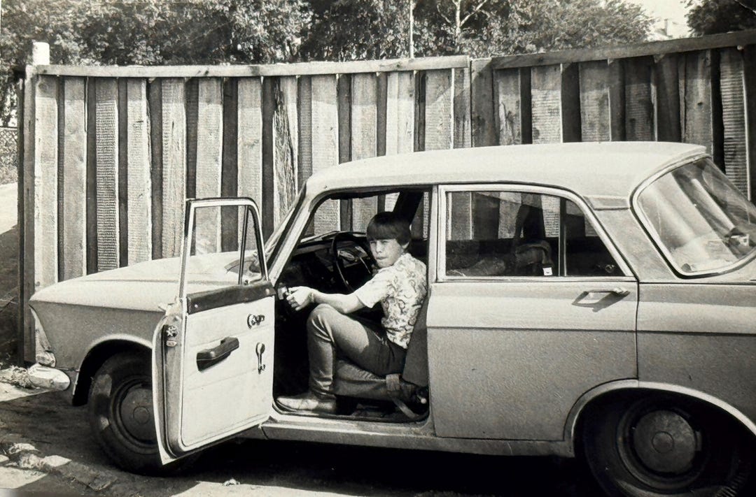 Vintage Photo 1980s Little Boy Driver Soviet Retro Car Black and White ...