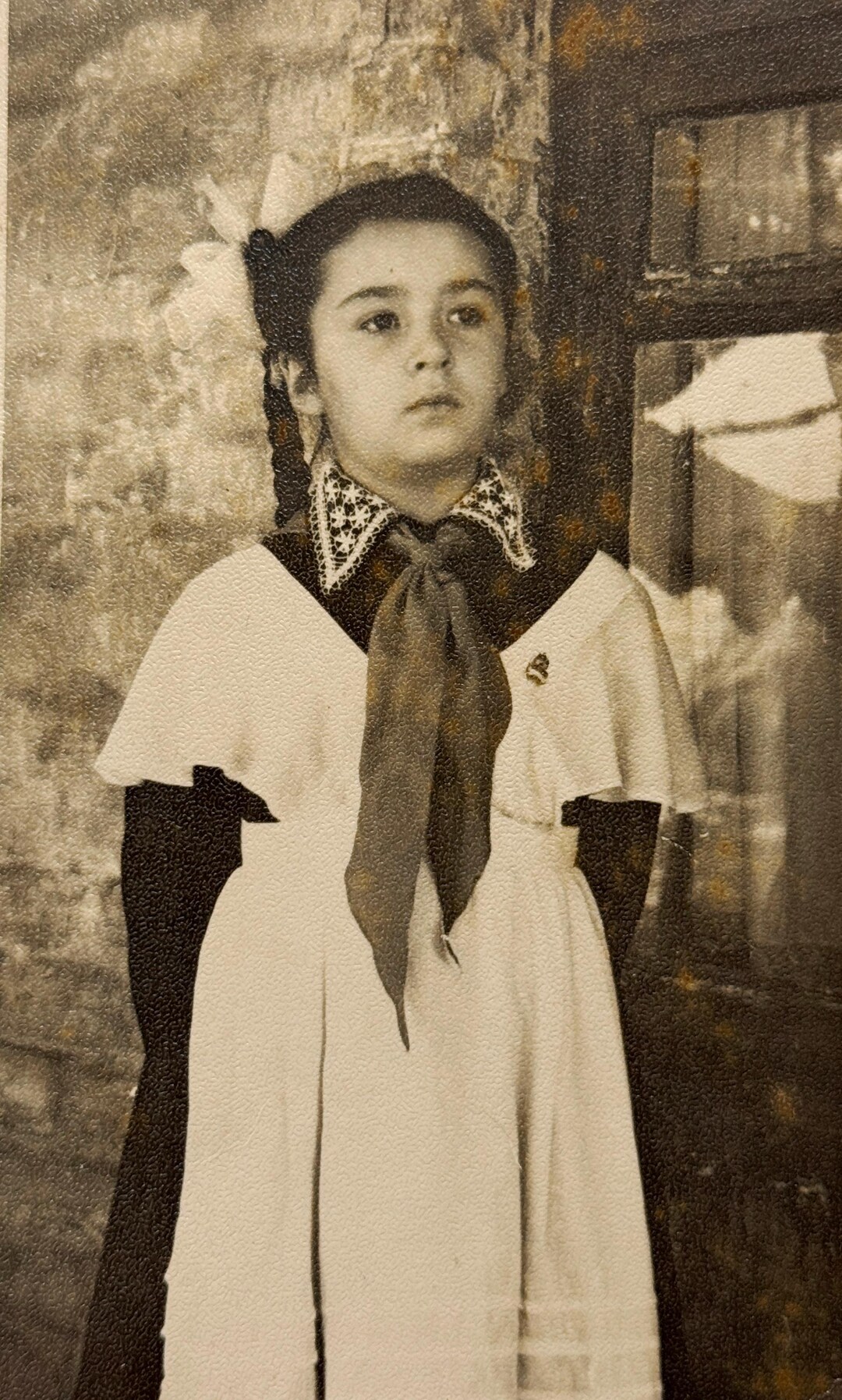 Vintage 1957 Soviet Pioneer Girl School Uniform Photo Bows Braids ...