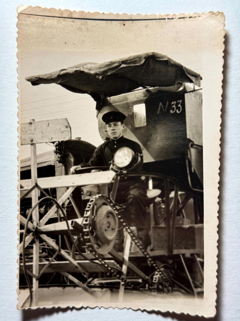 Vintage Photo 1940s Handsome Young Man Rural Combine Operator Antique ...