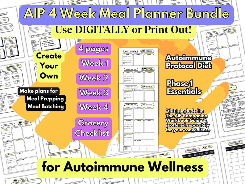 AIP 4 Week Meal Planner Bundle for Autoimmune Wellness on the ...