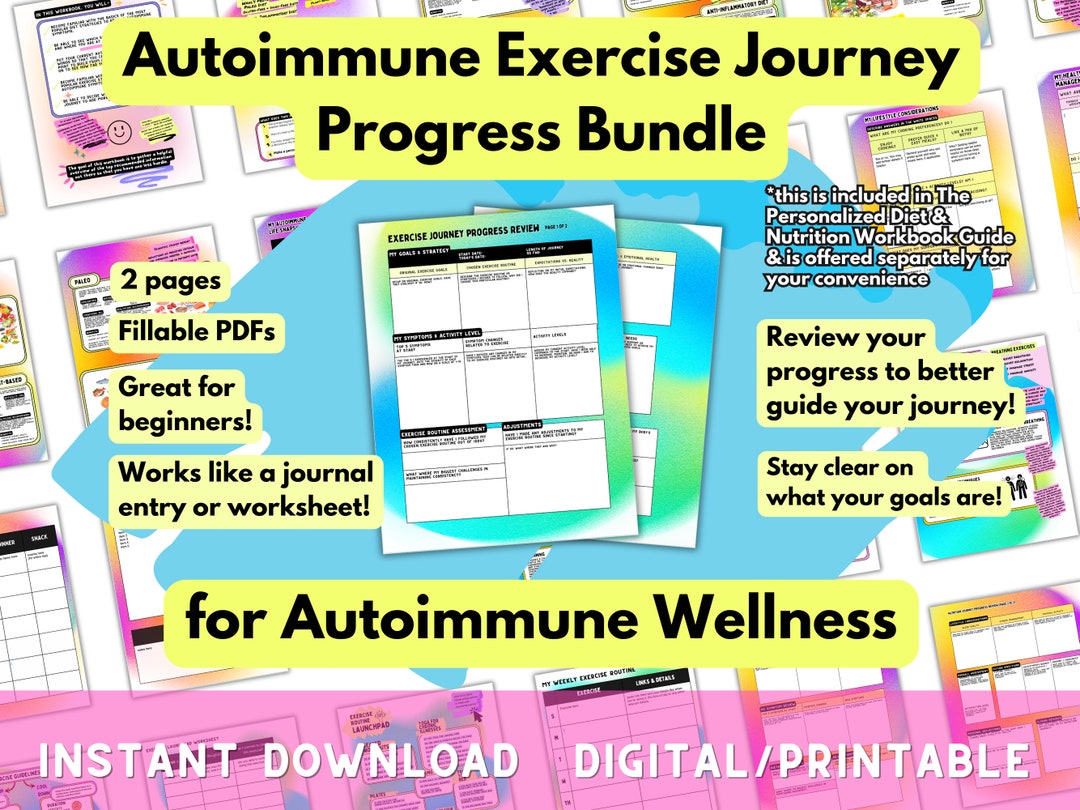 Autoimmune Exercise Journey Progress Bundle Worksheet Journal Fillable ...