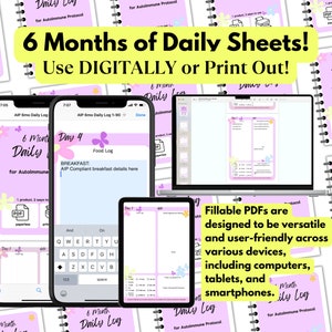 6 Month AIP Daily Log Journal Digital Printable for the Autoimmune Protocol Diet Lifestyle for ...