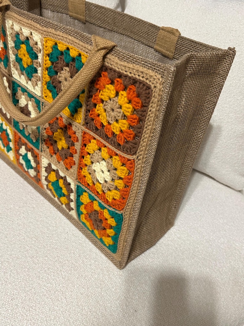 Granny Square Jute/burlap Tote Bag - Fall Colors - Etsy