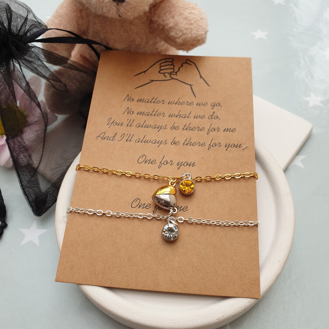Magnetic Heart Friendship Bracelet Set: Birthstone Charm, Couples ...