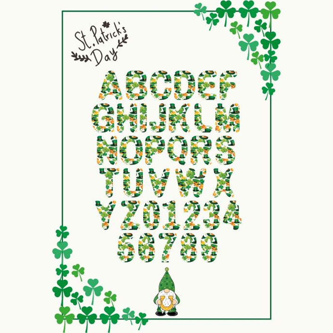 Alfabeto PNG del día de San Patricio, alfabeto de trébol, diseño del ...