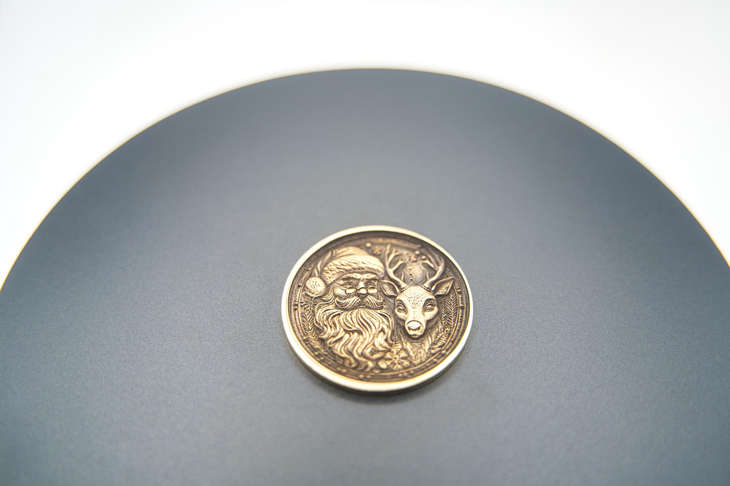 Handmade Brass Santa and Rudolf Christmas Coin Decoration Collectable ...