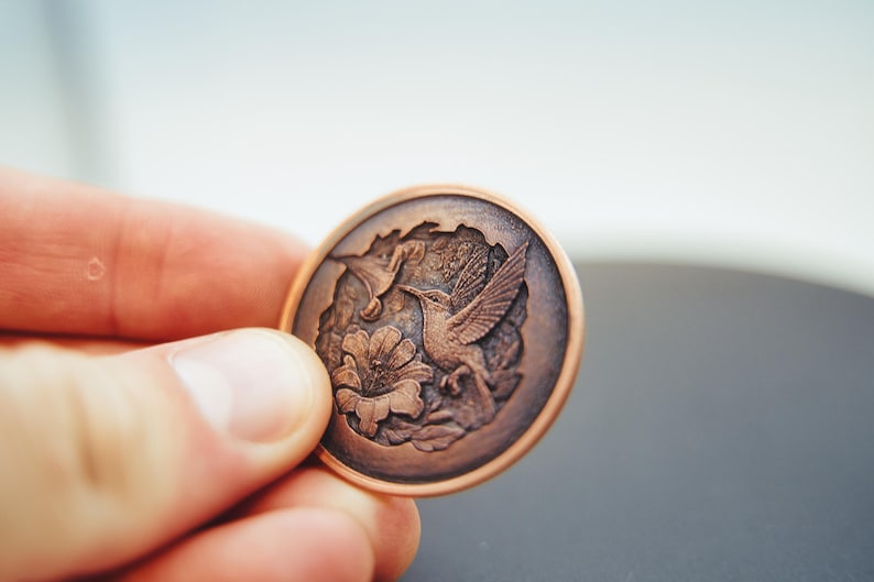 Copper Lucky Coin With Hummingbird and Hibiscus - Etsy