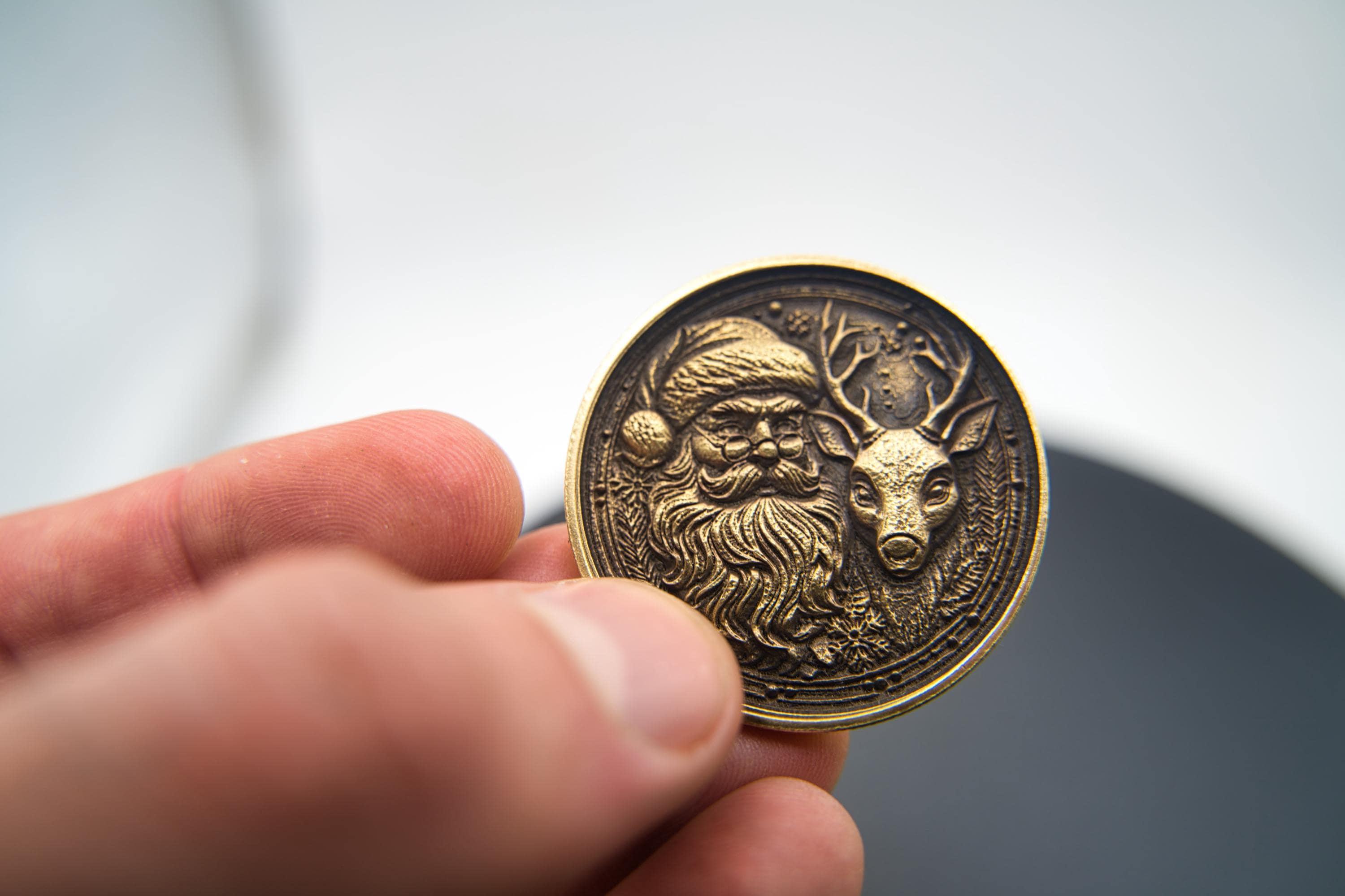 Handmade Brass Santa and Rudolf Christmas Coin Decoration Collectable ...