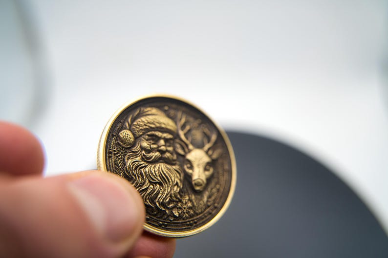 Handmade Brass Santa and Rudolf Christmas Coin Decoration Collectable ...