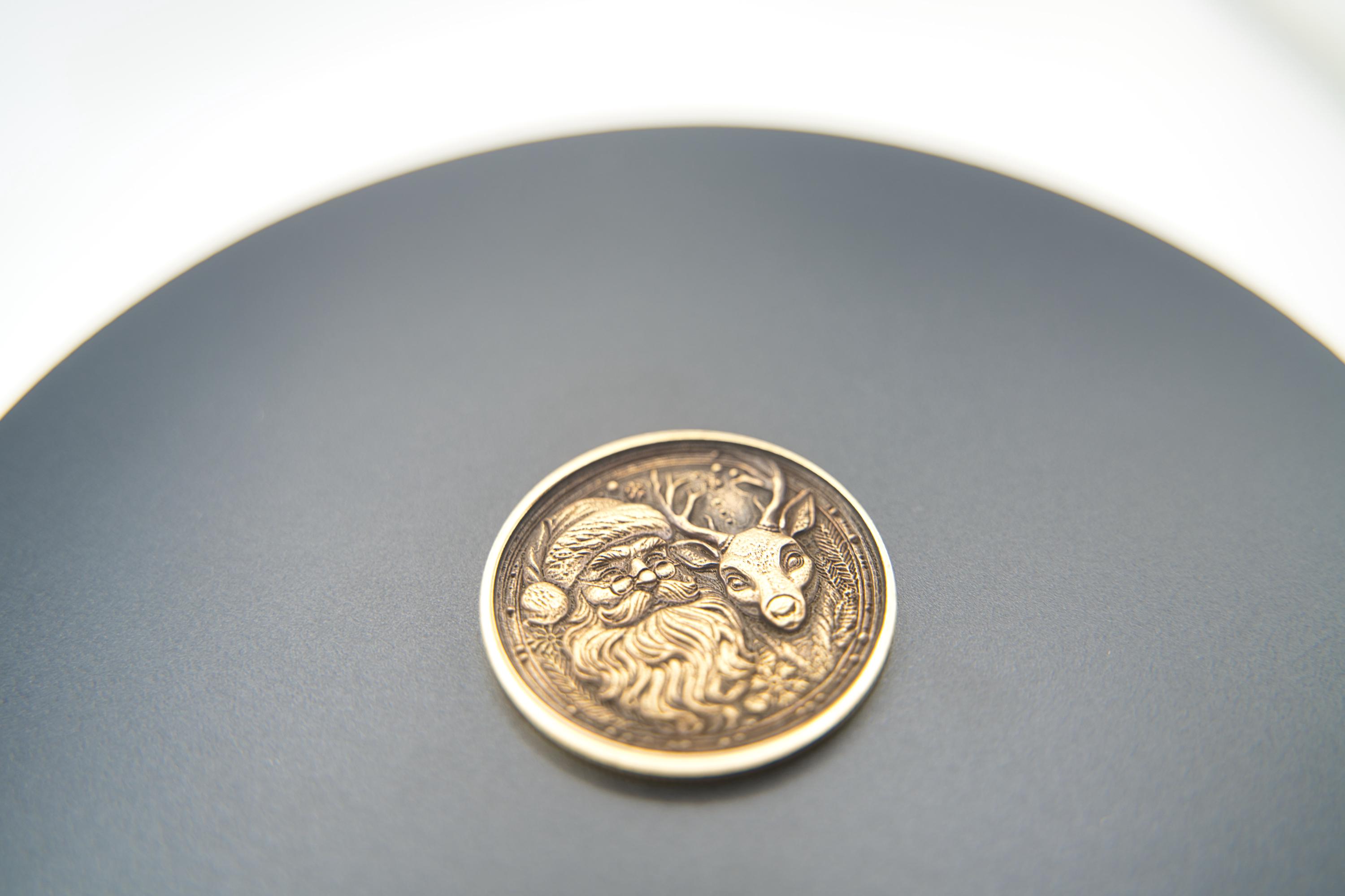 Handmade Brass Santa and Rudolf Christmas Coin Decoration Collectable ...