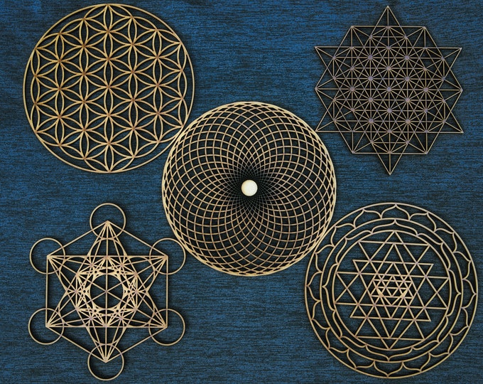 Sacred Geometry Wall Art, Set of 5, Flower of Life, Merkaba, Metatron's ...