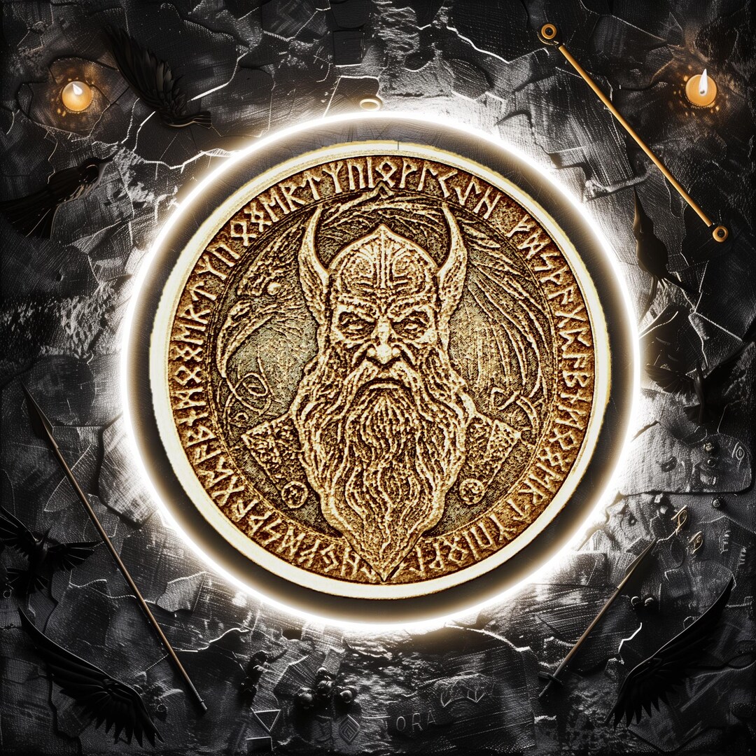 Odin Brass Coin Double Sided - Viking Norse Mythology Odin Raven Huginn ...