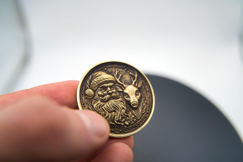 Handmade Brass Santa and Rudolf Christmas Coin Decoration Collectable ...