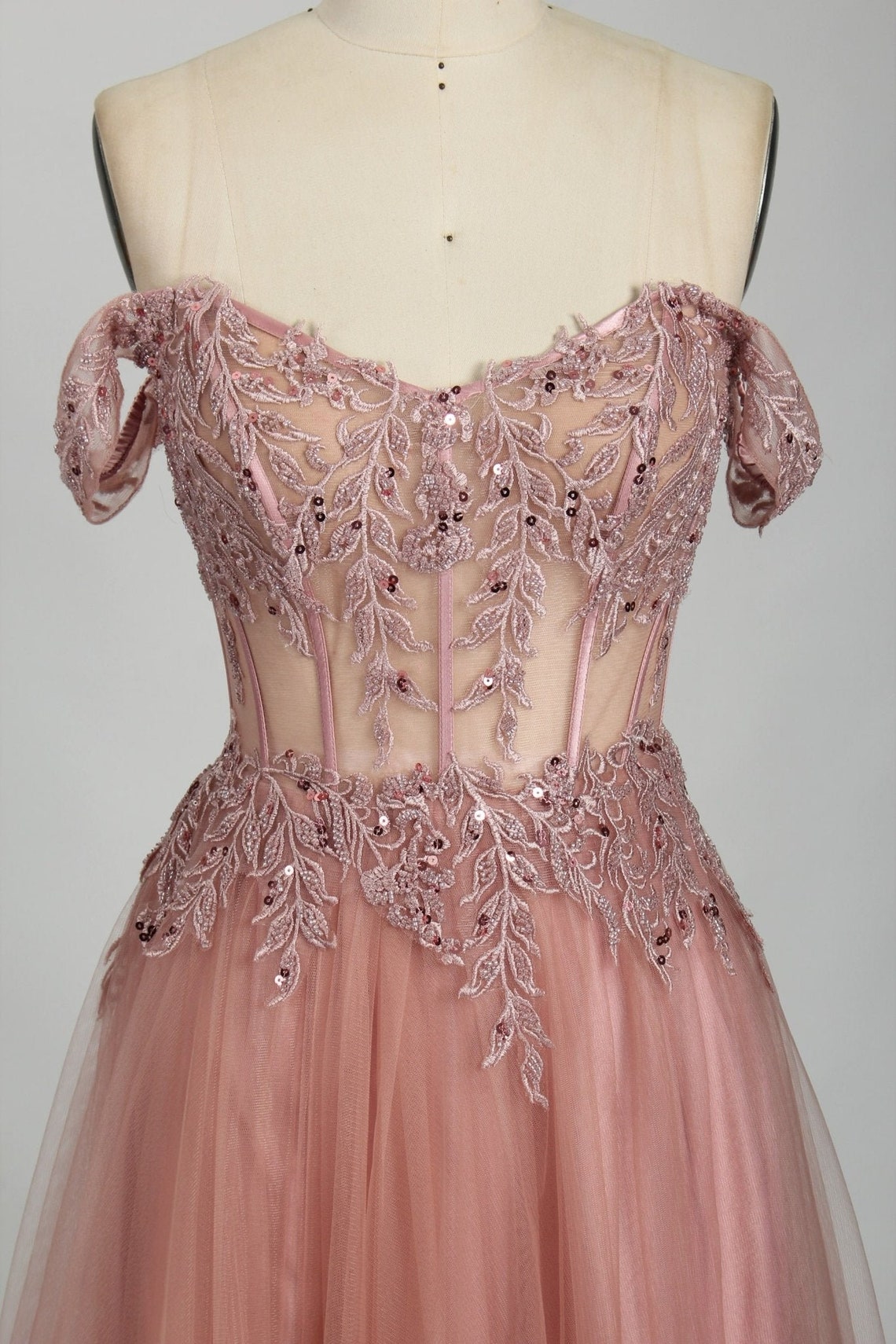 Pink Off-shoulders Corset Tulle Prom Dress BLAIR - Etsy