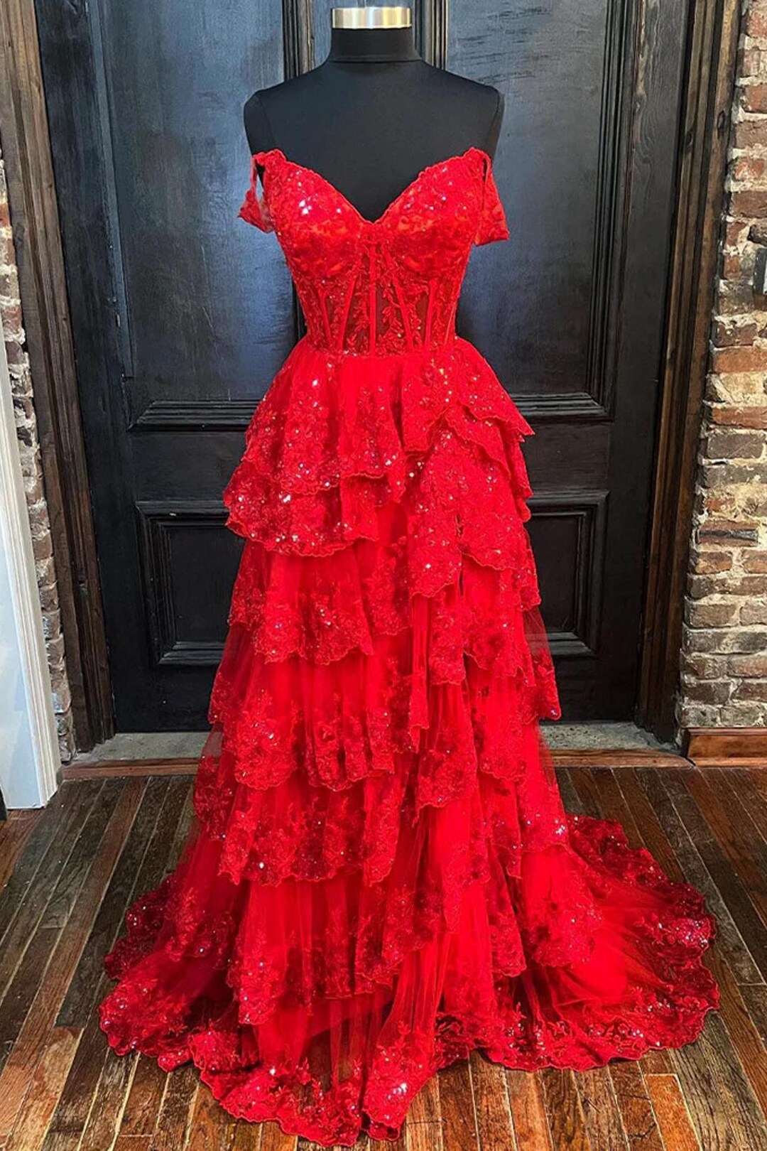 Chloe Red Glitter Off-the-shoulder Prom Dress - Etsy