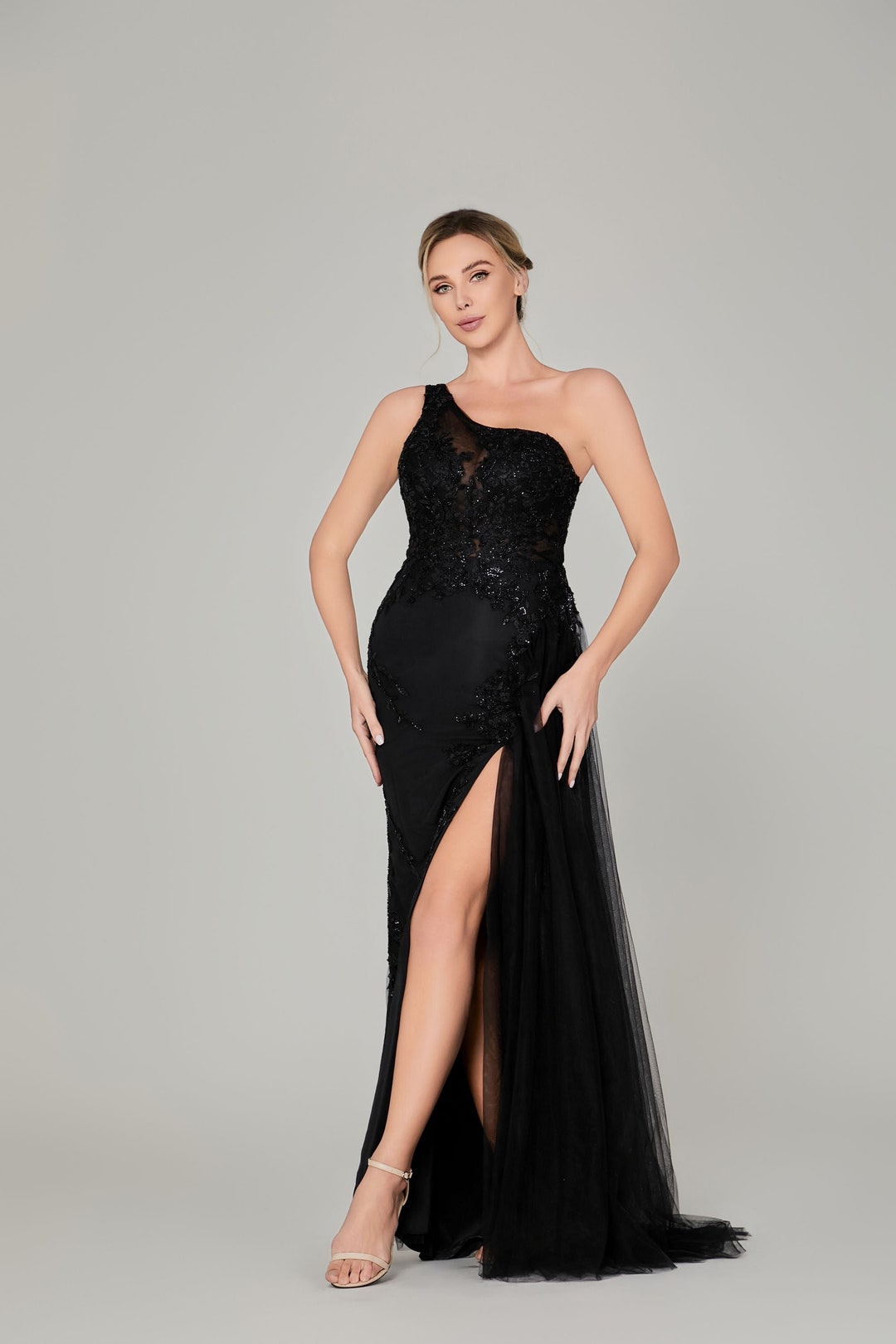 Cassie Black Venus Cut Beaded Sexy Evening Gown - Etsy