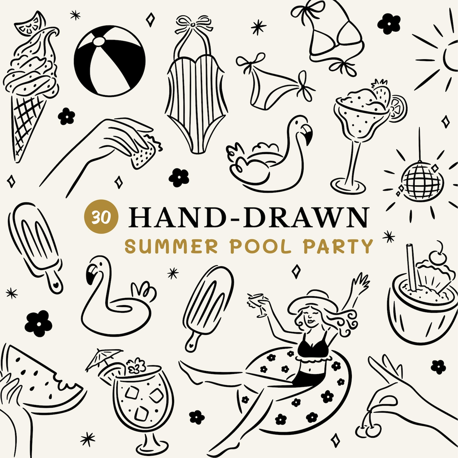 Pool Party Bachelorette SVG Bundle, Summer Doodles PNG, Hand Drawn ...