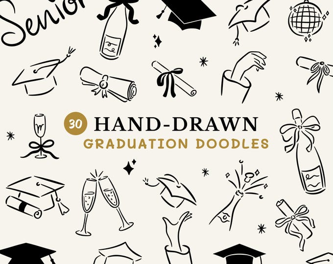 Graduation Сlipart SVG PNG Set Line Art Clipart Bandle Illustrations ...