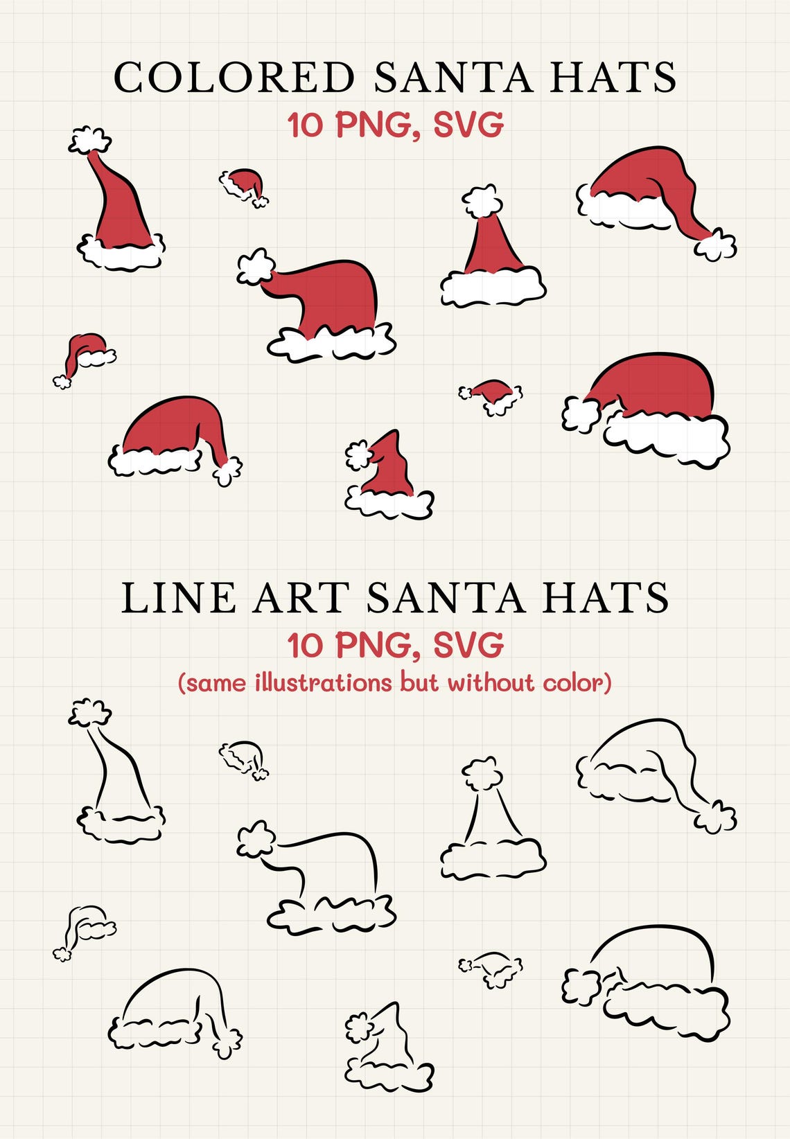 Santa Hat SVG Bundle Hand Drawn Christmas Doodle SVG Bundle Santa Claus ...