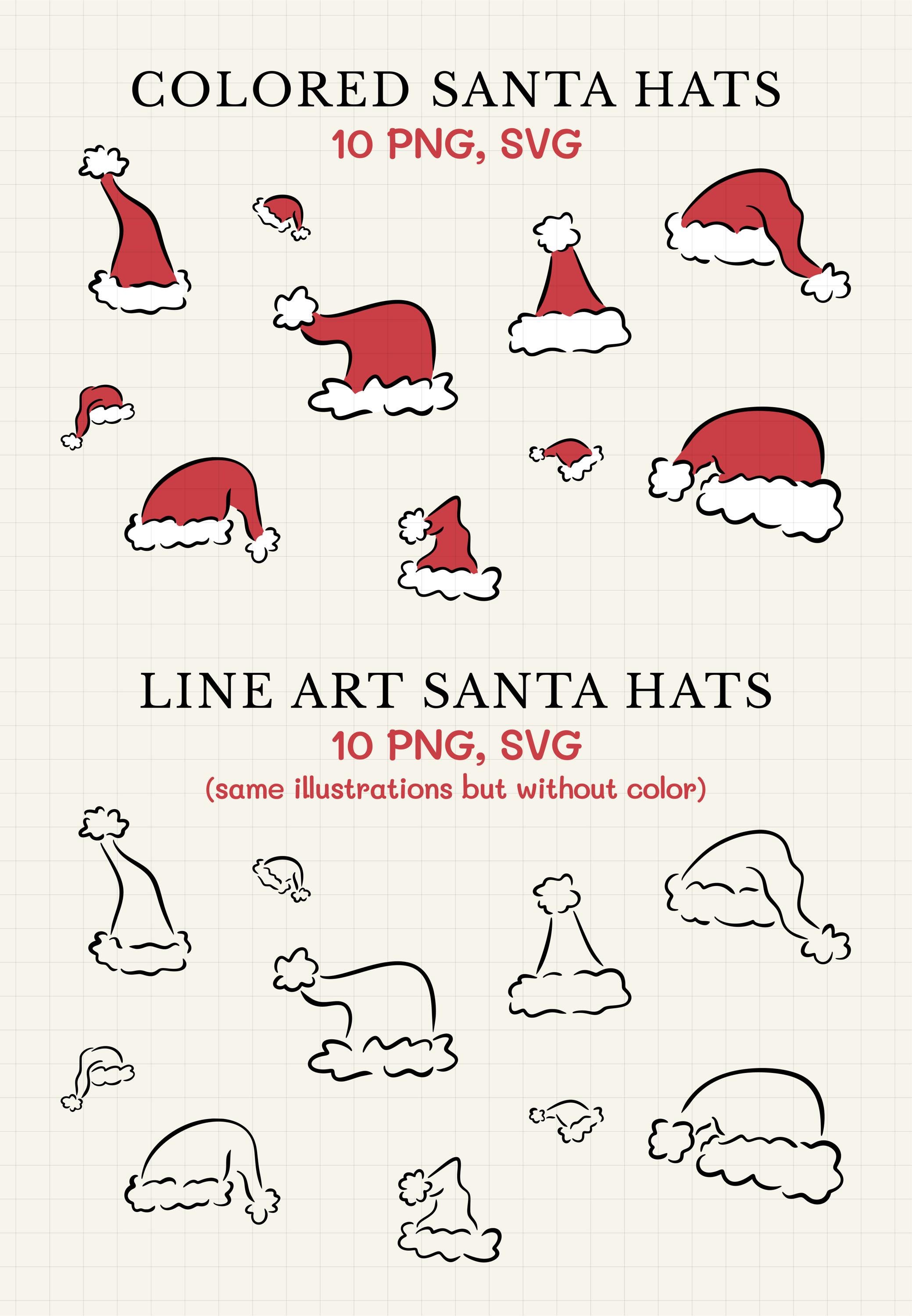 Santa Hat SVG Bundle Hand Drawn Christmas Doodle SVG Bundle Santa Claus ...