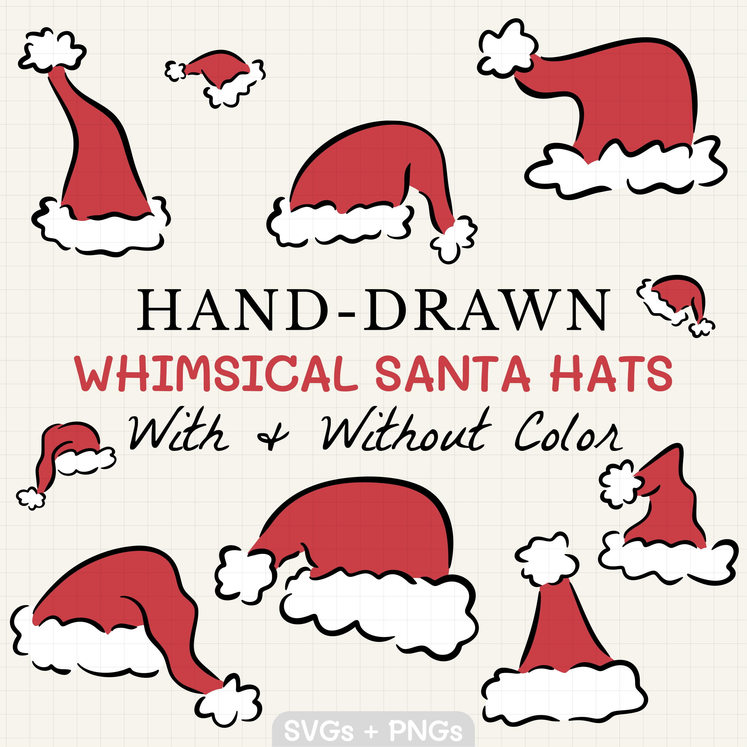 Santa Hat SVG Bundle Hand Drawn Christmas Doodle SVG Bundle Santa Claus ...