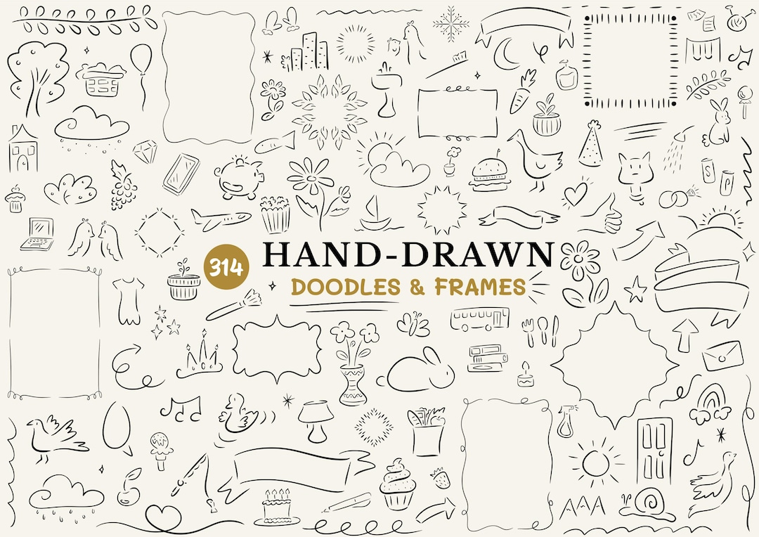 Hand Drawn Doodle SVG Bundle Line Art PNG | Vector Elements | Planner ...