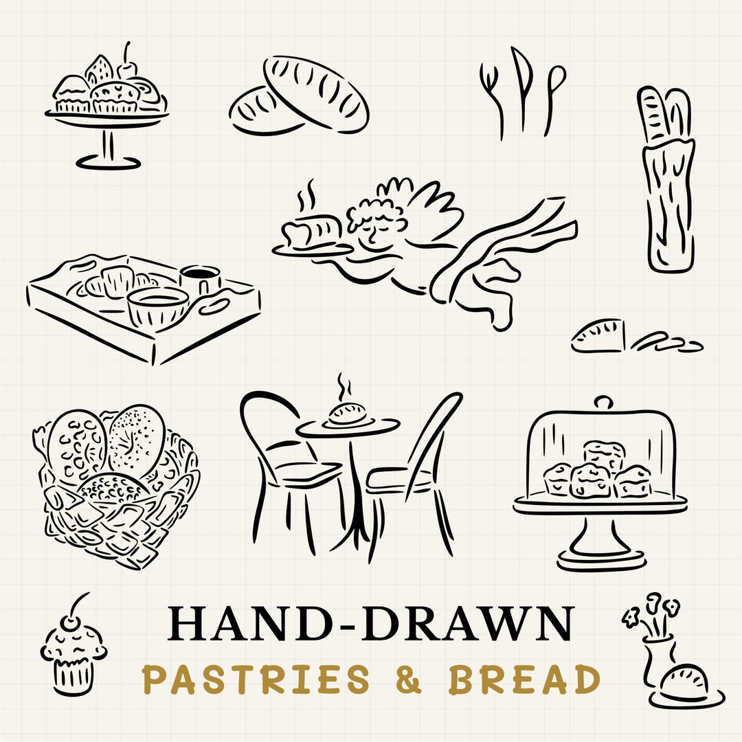 Hand Drawn Menu Clipart Bread Drawing Pastry Line Art Handdrawn Menu ...