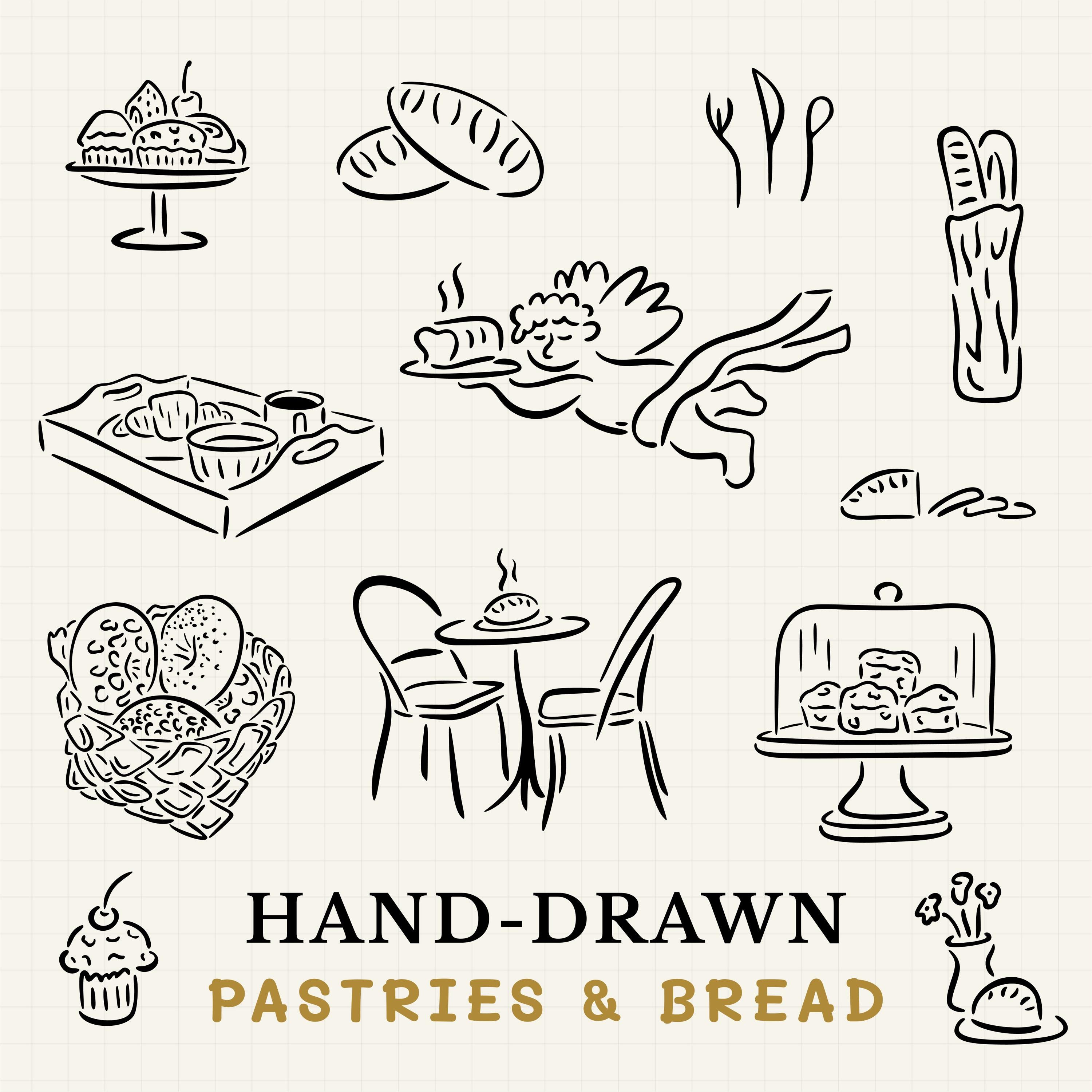 Hand Drawn Menu Clipart Bread Drawing Pastry Line Art Handdrawn Menu ...