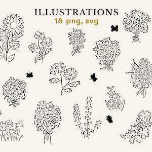 Hand Drawn Wildflower SVG Bundle, Handdrawn Flower Doodles, Poppy PNG ...