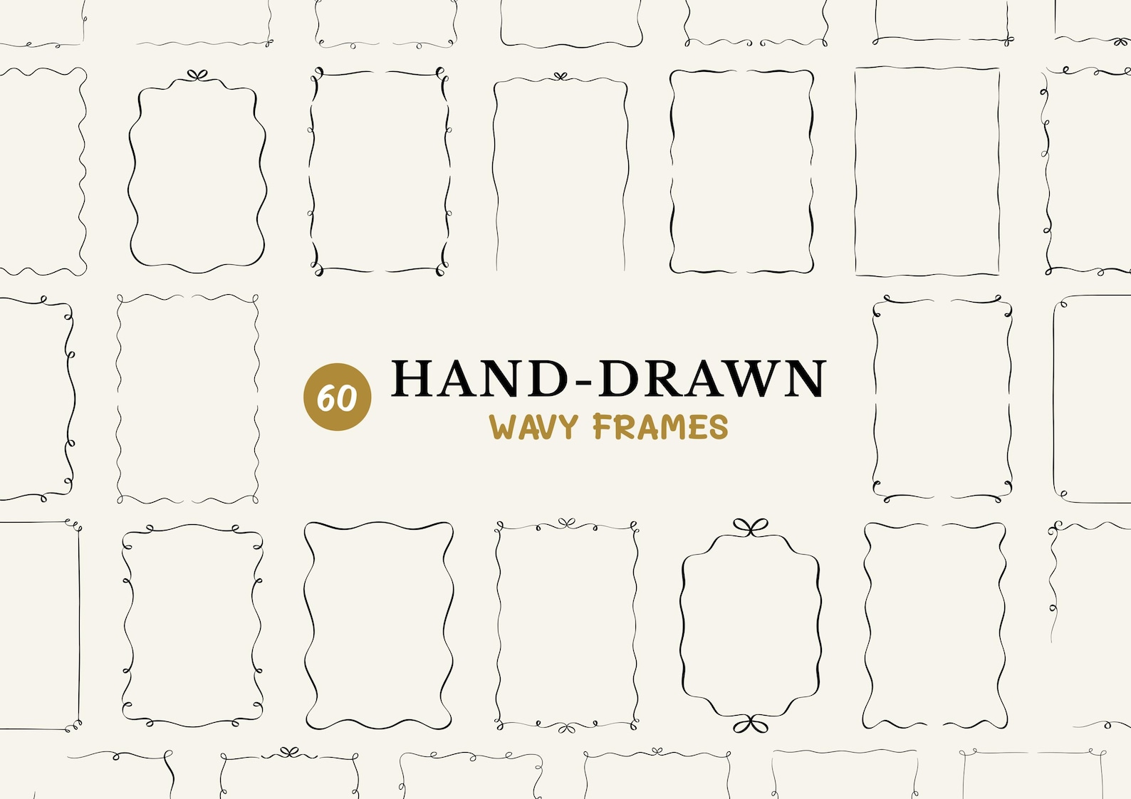 Hand Drawn Wavy Frame SVG Bundle, Whimsical Borders, Doodle Wedding ...