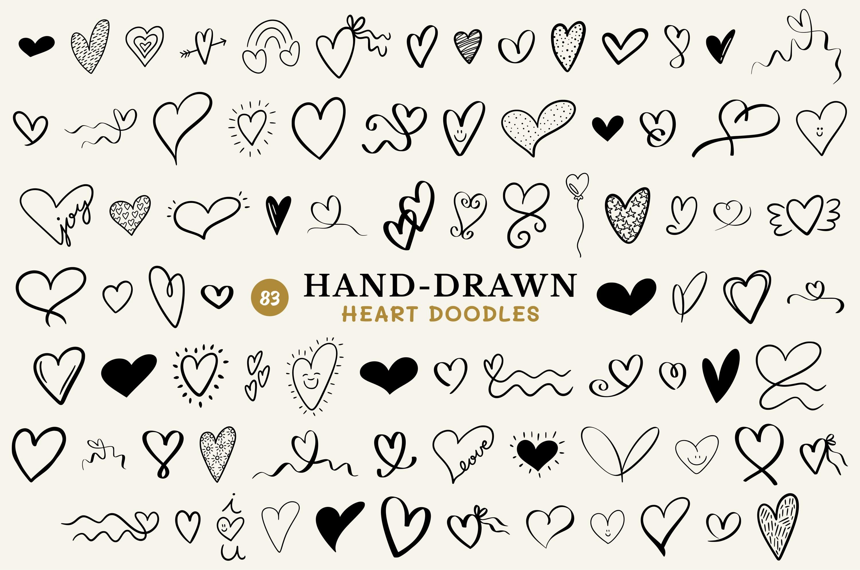 Hand Drawn Heart Doodle Svg Bundle, Handdrawn Heart Png, Valentines Day ...