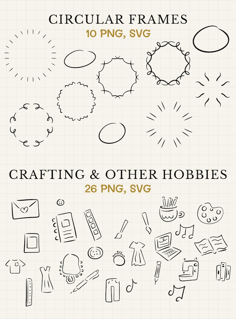 Hand Drawn Doodle SVG Bundle Line Art PNG | Planner Doodles Clipart ...