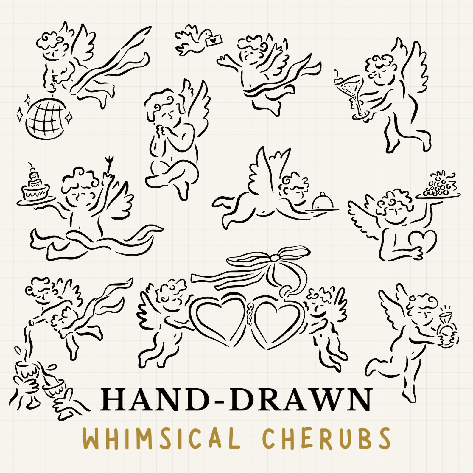 Cherub Svg Bundle, Hand Drawn Cupid Svg Valentine Wedding Invitation ...