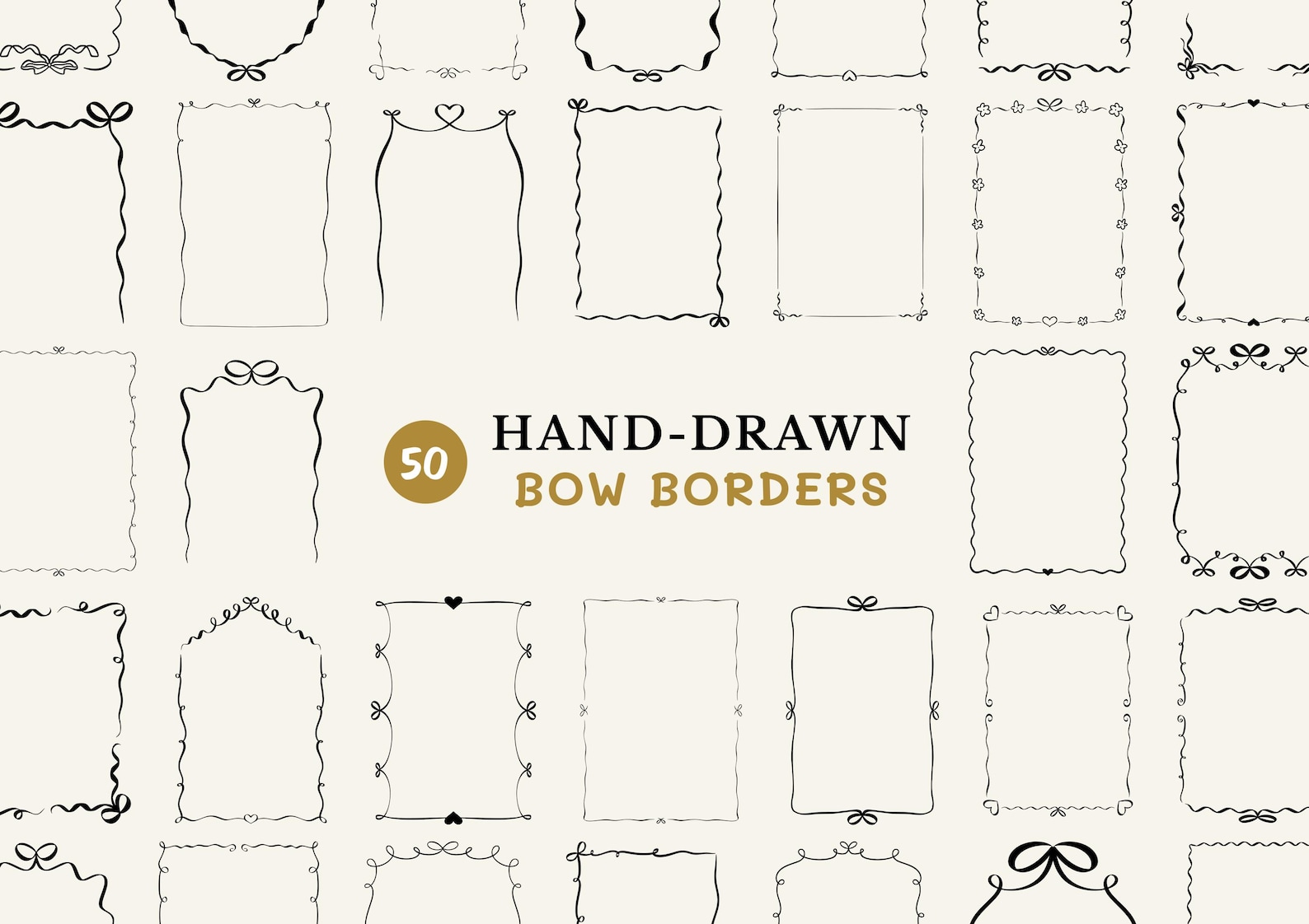 Hand Drawn Frame SVG Bundle, Doodle Bow Frame Illustration for ...