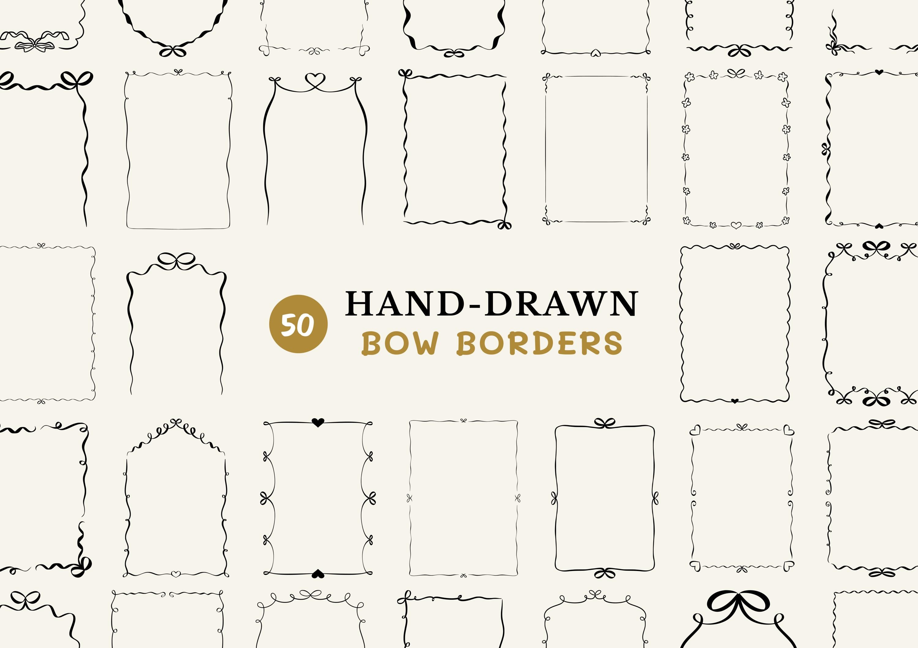 Hand Drawn Frame SVG Bundle, Doodle Bow Frame Illustration for ...