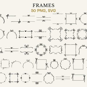 Hand Drawn Bow Frame Clipart Bundle Doodle Wedding Border Wavy Squiggle ...