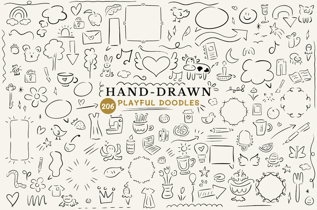 Hand Drawn Doodle SVG Bundle Line Art PNG | Planner Doodles Clipart ...