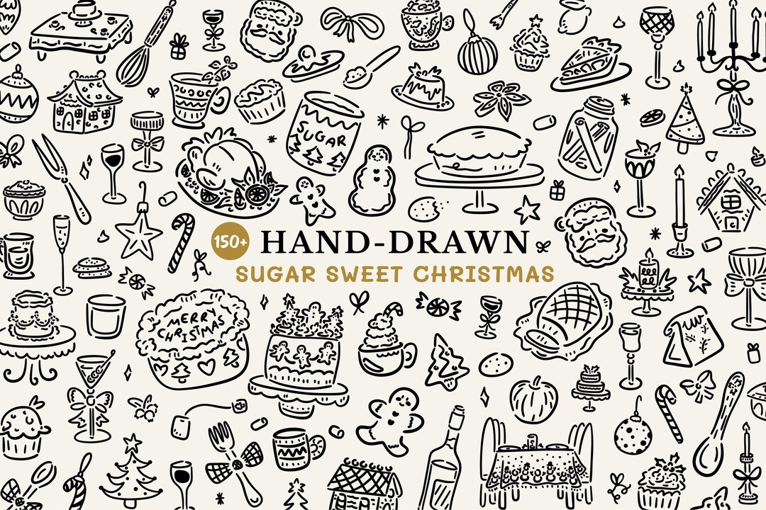Hand Drawn Christmas SVG Bundle Winter Illustrations, Holiday Line Art ...