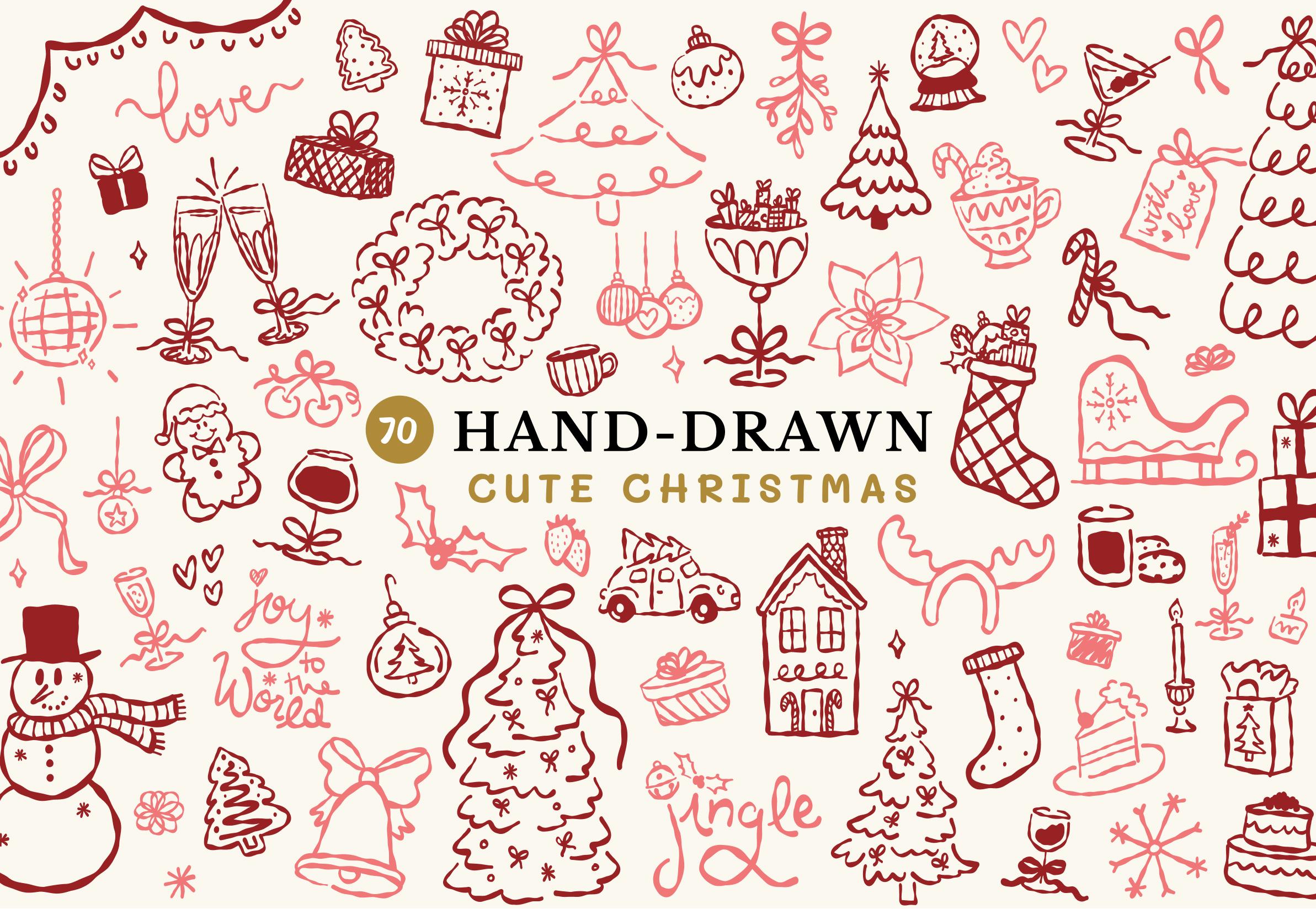 Hand Drawn Whimsical Christmas Illustrations, Winter SVG PNG, Holiday ...