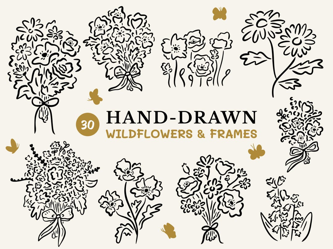 Hand Drawn Wildflower SVG Bundle, Handdrawn Flower Doodles, Poppy PNG ...