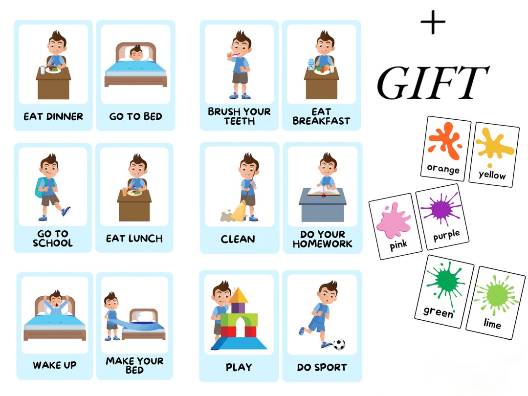 Daily Routine Verbs Flashcards Digital Download GIFT Colors PDF - Etsy