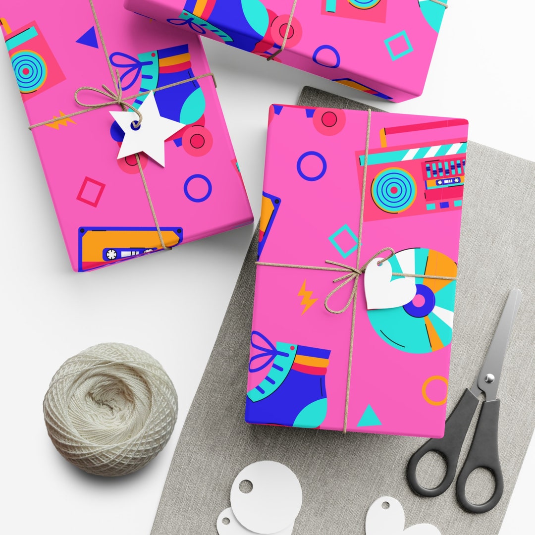 Retro 80s Pink Gift Wrap Papers - Retro Wrapping Paper - 80's Wrapping ...