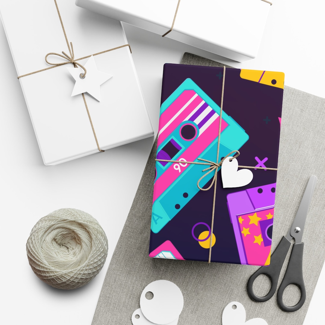 Retro 80s Cassette Tape Gift Wrap Papers - Throwback Wrapping Paper ...