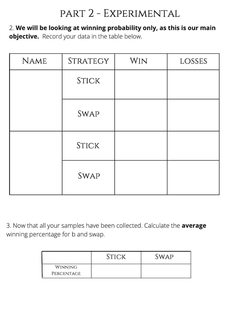 Probability Activity: the Monty Hall Problem/ Let's Make a Deal - Fun ...