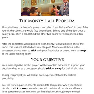 Probability Activity: the Monty Hall Problem/ Let's Make a Deal - Fun ...